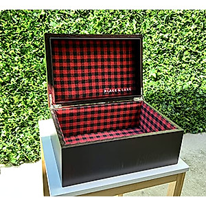 Large Oak Wooden Keepsake Box - Storage Box Lined with Buffalo Plaid - Wooden boxes with Hinged Lid - Decorative Box for Home Jewelry Baby (Hinge Box)