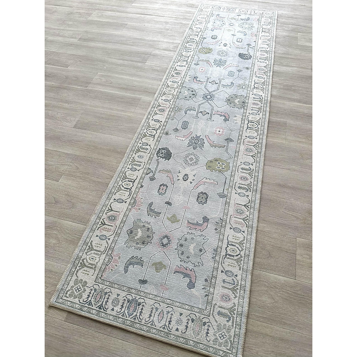 Cream Blue Oushak Rug, Modern Rugs, Vintage, Turkish, Eclectic, Floral, Pastel, Washable, Small Throw, Accent Area Rug for Living Room, Bedroom, Kitchen, Bathroom, 2'5"x4'9