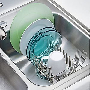 iDesign Metal Dish Drying Rack with Silverware Drainer, The Classico Collection – 12.5" x 5.5" x 4", Satin Silver