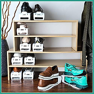 Homeries Shoe Slots Organizer – Space Saving Adjustable Shoes Organizer Rack for Closet – Easy Shoe Stacker for Sneakers, Low Heels, High Heels, Sandals, Kids Shoes (Bright White, 18)