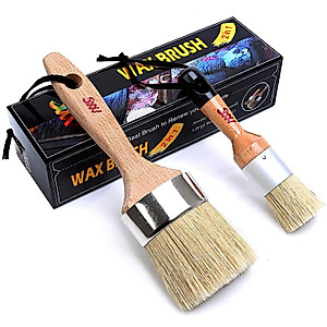 Chalk and Wax Paint Brush Furniture Set- Painting or Waxing - Milk Paint - Dark or Clear Soft Wax - Home Decor Cabinets Stencils Woods - Natural Bristles 1 Small Round and 1 Large Oval Brushes