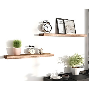 PHPH Wood Floating Shelves for Wall, Wooden Wall Shelves for Bedroom, Set of 6 Light Brown 17 Inch