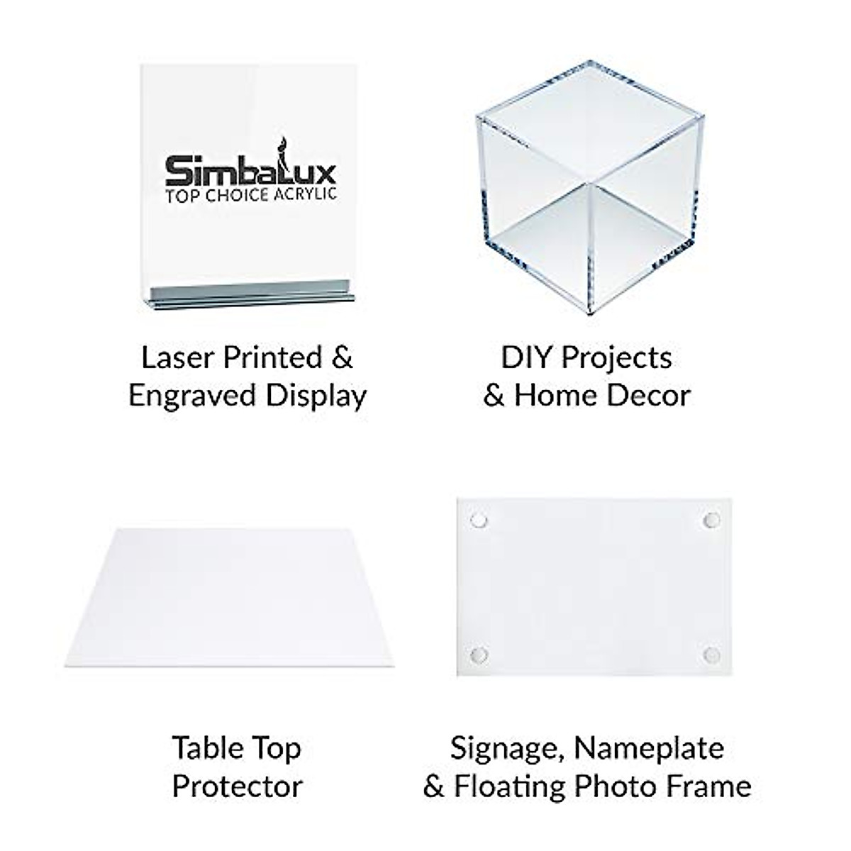 SimbaLux Acrylic Sheet Clear Cast Plexiglass 12” x 12” Square Panel 1/4” Thick (6mm) Transparent Plastic Plexi Glass Board with Protective Paper for Signs, DIY Display Projects, Craft, Easy to Cut