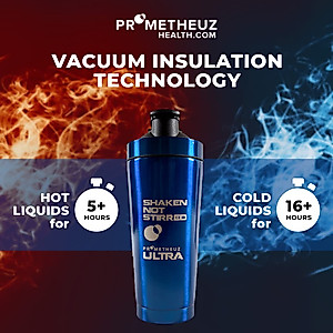 Prometheuz 24oz Stainless Steel Insulated Shaker Bottle with Wire Whisk, Double Walled Vacuum Perfect for Protein Shakes and Pre-Workout to Keeps Hot and Cold, Blue