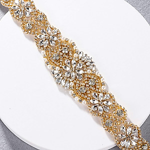 yanstar Bridal Rhinestone Wedding Belts Hand Clear Crystal 22In Length with Ivory Organza Ribbon for Bridal Gowns