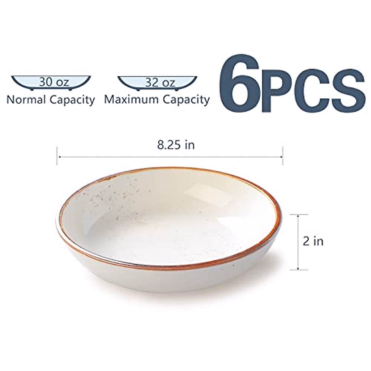ONEMOER 30 Oz Porcelain Salad Pasta Bowls, Shallow & Wide Bowls Plates Set of 6, Large Ceramic Serving Bowls for Soup, Dessert, Pizza, Fruit. Microwave & Dishwasher Safe Kitchen Dinnerware, White
