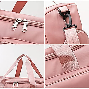 Suruid Travel Yoga Duffel Bag with Shoes Compartment Sports Gym Handbag with Dry Wet Separated Pocket for Training Men and Women, Overnight /Weekender Bag - Pink