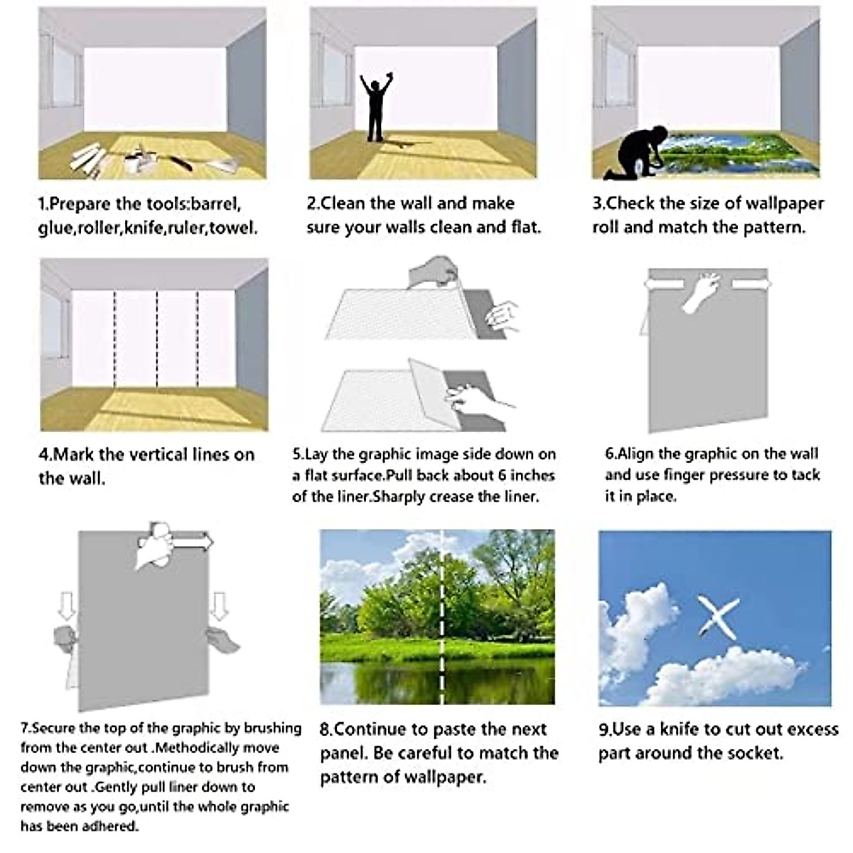 Window Landscape Wall Mural 3D Blue Sky Clouds Bird Peel and Stick Self-Adhesive Wallpaper Removable Sticker Home Decor Background Large Art Wall Painting 108"x 75"(W x H)