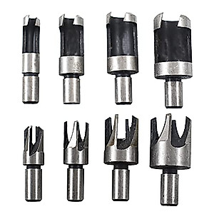 ALL-CARB 8Pcs Wood Plug Cutter Carbon Steel Straight and Taper Claw Drill Bit Set Fit for Woodworking Hole Saw Cutting 5/8 1/2 3/8 1/4