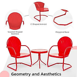 Patio Bistro Set Retro Metal Outdoor Seating Set Conversation Set 3 Piece, 2 C-Spring Motion Chairs and Side Table, Red