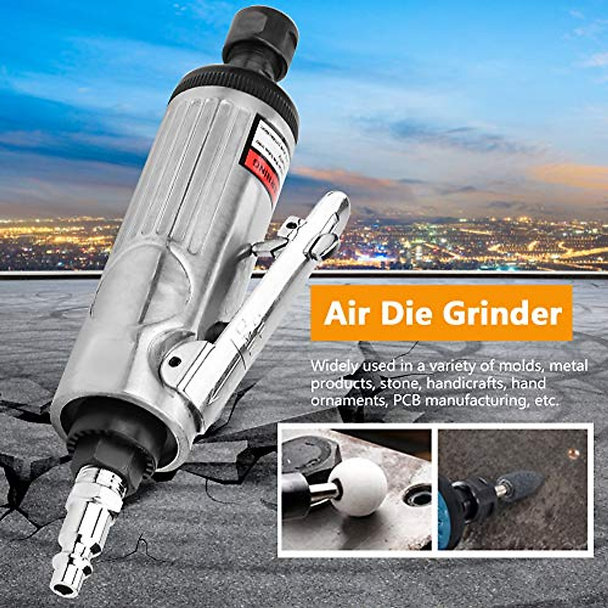 WALFRONT Die Grinder 1/4 Air Die Grinder Angle Die Grinder Straight Die Grinder Kit Grinding Engraving Machine 18000‑20000rpm 90psi 6.2Bar Pneumatic Die Grinder (AT-7033K Large)