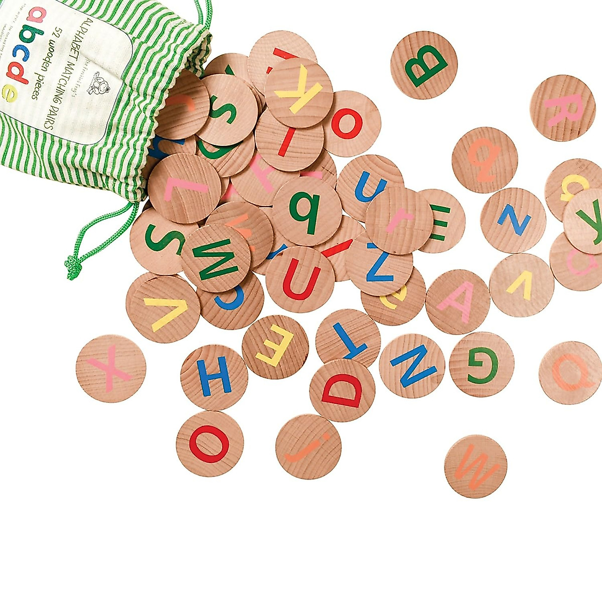 The Freckled FROG-FF2999 Matching Pairs - Alphabet - Set of 52 - Ages 2+ - Wooden Memory Game for Preschoolers and Elementary Kids - Match Uppercase and Lowercase - Teach Letters, Words and Colors