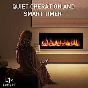 60 inches Electric Fireplace, Recessed and Wall Mounted Fireplace, Adjustable 20 Flame Colors and 5 Speeds, Remote Control & Touch Screen with Timer, Linear Fireplace W/Thermostat, Black