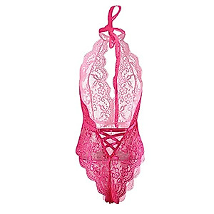 HUANKD Sleep Shirts for Women, Woman Lingerie Sexy Black Slip Women's Nightgown Women's Lingerie Mesh Lace One-Piece Neck Open Back Lingerie Lightweight Nursing Pajamas Lengerie Women (M, Hot Pink)