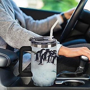 Niapessel Leak Proof Tumbler, Insulated Water Bottles with Straw, Penguin Group Into Ocean Insulated Cup with Handle 40 Oz Stainless Steel Flask for School, Travel, Car, Sports, Work