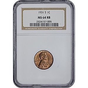 1931-S Lincoln Cent, MS64RB, NGC