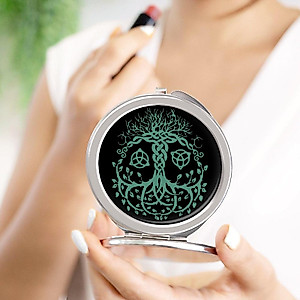 Celtic Knot Tree of Life Compact Mirror Round Pocket Makeup Mirror Double-Sided Magnification Folding Portable Hand Mirror for Travel