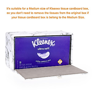 Sumnacon Rectangular Leather Tissue Box Cover - Stylish Tissue Box Holder with Magnetic Bottom, Decorative PU Tissue Box for Vanity Dresser Night Stand Table Countertop Home Office Car, Marble White