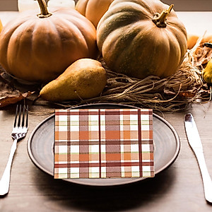 ​Quera 50 Pack Fall Paper Napkins Pumpkin Spice Plaid Autumn Cocktail Napkins Thanksgiving Party Supplies Disposable Bar Napkins for Thanksgiving Party, Engagement, Baby Shower, Celebration Party