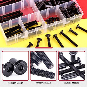 Hilitchi 84Pcs M6 Hex Drive Socket Cap Bolts Kit Countersunk Head Screws Bolts Dowel Barrel Nuts Crib Bolts Nuts Assortment Kit for Furniture Hardware Fitting (20/30/40/50/60/70/80mm)