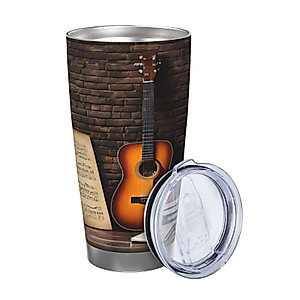 THLKLDKSZX Note Guitar 20oz Tumbler With Lid And Straw,Spill-Proof Thermal Cup,Travel Coffee Mug,Stainless Steel Double Wall Vacuum Insulated Car Tumbler,Fits Most Car Cupholders,Hot & Cold