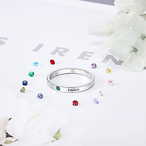 LoraPetid Personalized Birthstone Rings For Women Engagement Name Rings Initial Rings with Simulated Birthstones Customized Best Friend Rings for Women (5)