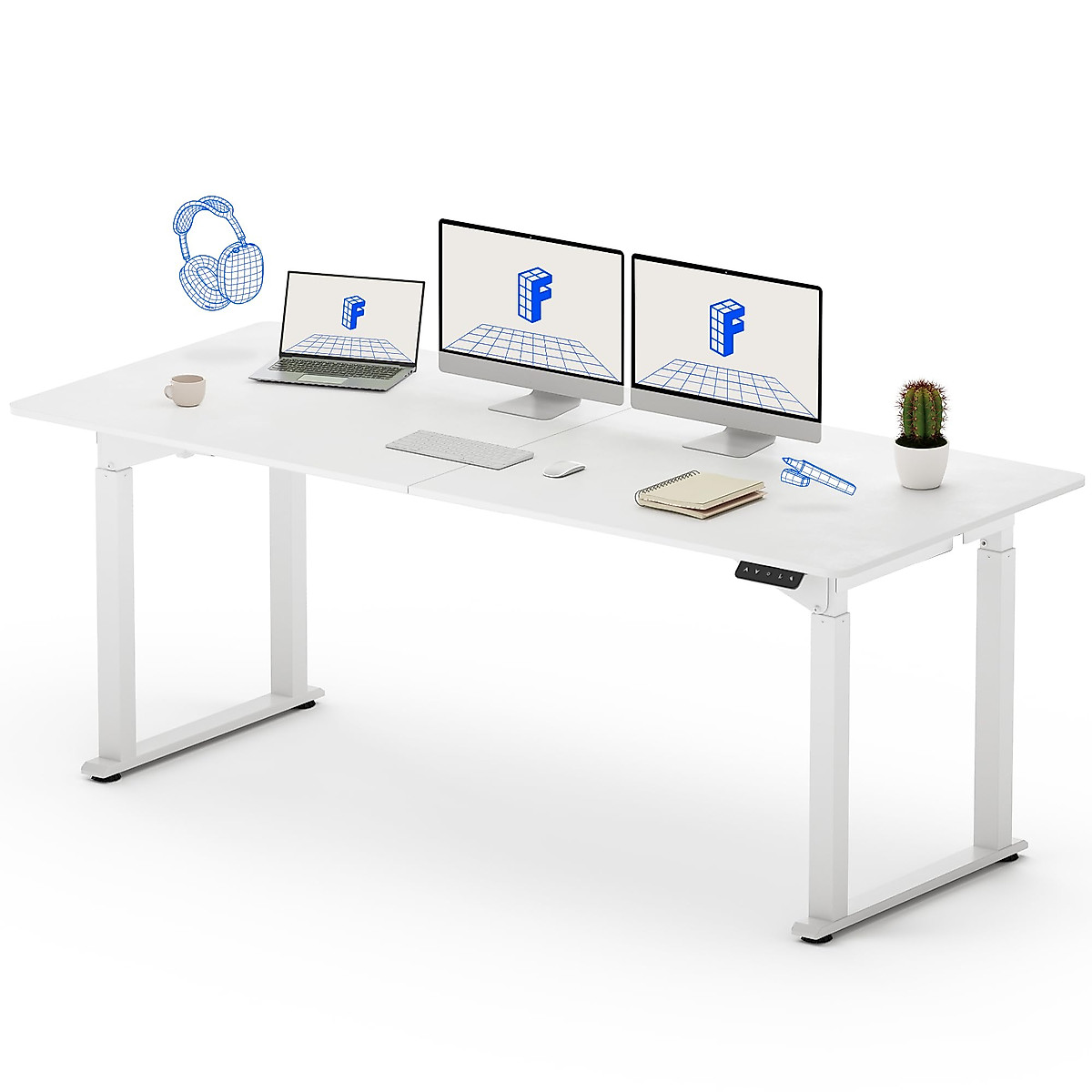 FLEXISPOT Dual Motors Standing Desk 71 x 32 Inch Adjustable Height Desk with Splice Board Home Office Computer Workstation Electric Sit Stand up Desk, White Top + White Frame