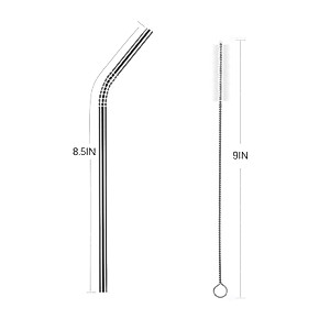 OKGD 25 Piece Set Stainless Steel Straws Long 8.5 Inch Drinking Metal Straws Reusable Drinking Straws for 20 OZ (20 Bent|5 Brushes)