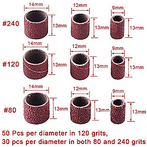AUSTOR 345 Pcs Sander Drum Kit - 330 Pcs Nail Sanding Drum Sleeves(80#/120#/240#) 12 Pcs Drum Manrels 2 Pcs Self-Tightening Drill Chuck and 1 Pc Combination Wrench for Dremel Rotary Tool