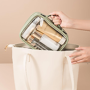 Veki TSA Approved Toiletry Bag Transparent Makeup bag Double Travel Cosmetic bags Case Waterproof Toiletries Bag Large Capacity Open Storage bag Organizer for Women and Girls (Small Green)