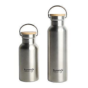 Kuvings Stainless Steel Water Bottle | Double Wall Vacuum Insulated Water Bottle | Works with Hot & Cold Drinks | Eco-friendly Lid with Bamboo Detail | BPA-Free, Plastic-Free & Dishwasher-Safe | 12 OZ