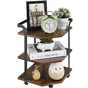 Liheya 3 Tier Kitchen Corner Shelf Organizer Rustic Cabinet Countertop Spice Storage Rack Stand, Bathroom Corner Shelves Caddy Bench Display Shelf, Rustic Brown