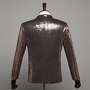 Men's Shiny Sequins Suit Blazer One Button Sequin Festival Party Tuxedo Slim Fit Banquet Prom Wedding Sport Coat (Brown,Medium)