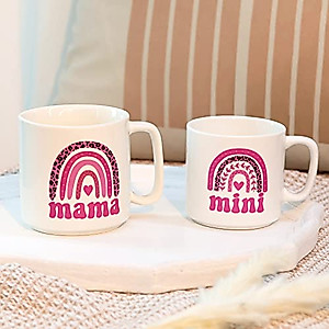 Nefelibata Mama Mini Mug Set of 2 Pink Leopard Boho Rainbow Mommy and Me Mother's Day Gifts Hot Cold Ceramic Cups Coffee Tumbler for Mother Daughter Mama and Me Matching Gift for Women