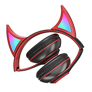 Kids Wireless Headphone Foldable Bluetooth Earphones with Mic Devil Luminous Gaming Headphone for Girls Boys Stereo Cord Over Ear Headset for Volume Adjustable Birthday Gift for Children Teens (Red)