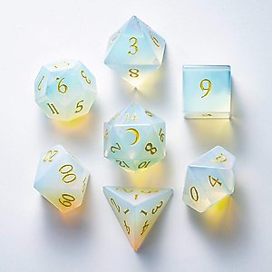 Opalite 7 Pieces D&D Gemstone Dice Set DND Polyhedarl Dice Set for Dungeons and Dragons RPG Games