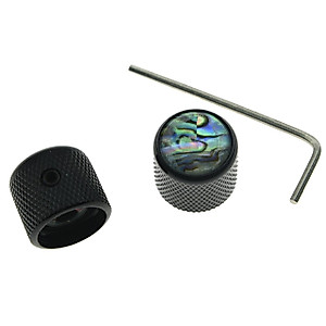 Dopro 2pcs Black Tele Telecaster Abalone Top Guitar Dome Knobs Bass Knobs with Set Screw and Wrench