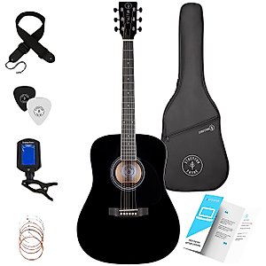 Stretton Acoustic Guitar Full Size Dreadnought 41 Inch Steel String Package D1 - Includes Everything a Beginner Needs To Get Started Playing Guitar - Black