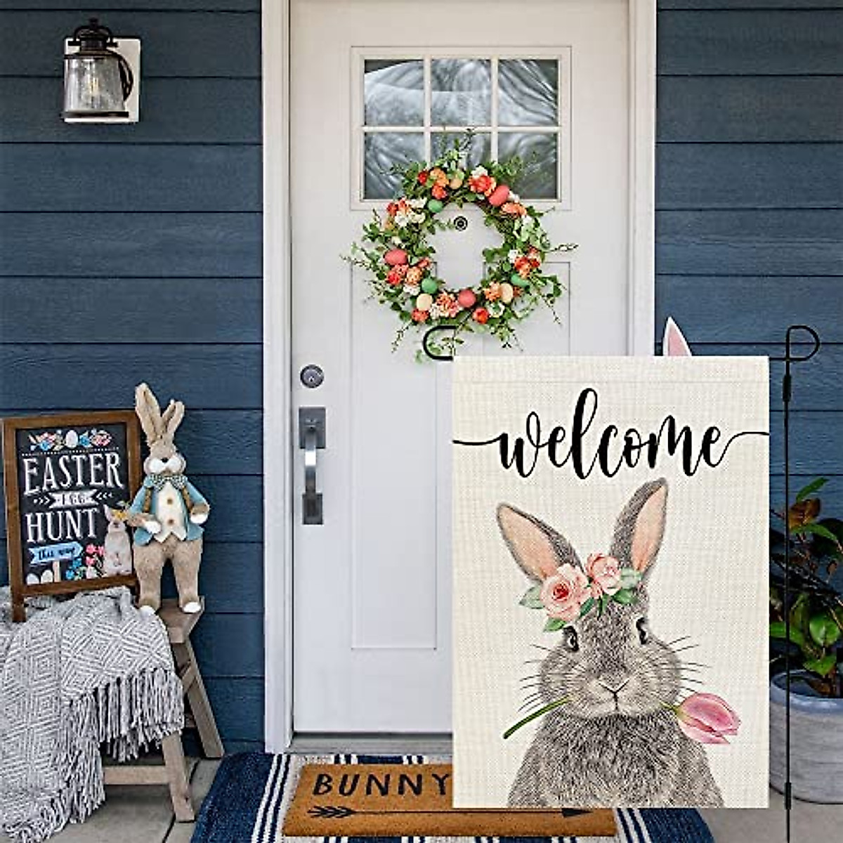 CROWNED BEAUTY Easter Grey Bunny Garden Flag 12x18 Inch Double Sided for Outside Burlap Small Welcome Yard Holiday Flag CF702-12