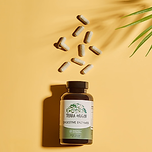TERRA ORIGIN - Digestive Enzymes with Probiotics | Supports Healthy Digestion | Bromelain, Lactase, Amylase, Lipase | Made in The USA, Gluten-Free | 60 Servings