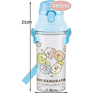 Skater PSB5KD Children's Water Bottle, Clear Bottle, 16.2 fl oz (480 ml), Sumikko Gurashi Obenkyo, Width 3.7 x Diameter 3.1 x Height 8.3 inches (9.5 x 7.9 x 21 cm), Girls, Made in Japan