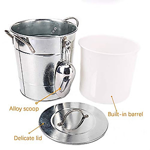 T586 4L Silver Metal Galvanized Double Walled Ice Bucket Set With Lid And Scoop