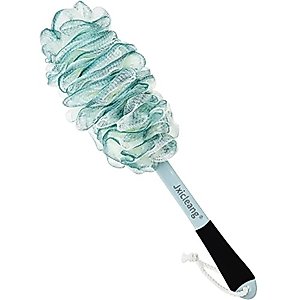 Jxicleang Back Scrubber for Shower, Soft Nylon Mesh Exfoliating Back Scrub Bath Brush, Long Handle Back Loofah for Men Women, Back Cleaner Washer Bath Sponge for Elderly (White Blue)