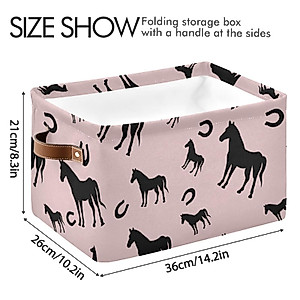 Horse Horseshoe Storage Basket Collapsible Storage Bins Cubes Box Clothes Hamper Fabric Toy Chest Gift Baskets for Shelves Home Shoes Office Nursery with Leather Handles