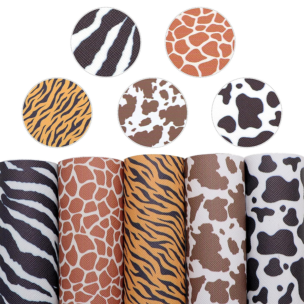 David Angie Animal Texture Faux Leather Sheet Printed Synthetic Leather Fabric Assorted 5 PCS 7.7" x 12.9" (20 cm x 33 cm) for Hair Accessories DIY Crafts Making (Mix)