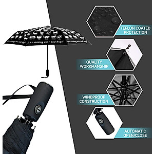 FLAT CATS & FLAT DOGS Travel Umbrella with Automatic Open & Close Function | Small, Foldable & Portable Compact Umbrella for Backpack | Windproof Umbrellas for Rain & UV Protection