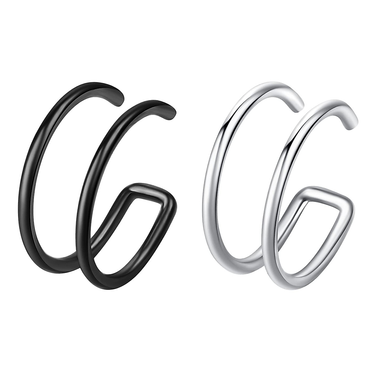 Velcare Fake Double Hoop Nose Ring Fake Nose Ring Hoop Nose Ring Clip On Fake Nose Ring Nose Ring Non Piercing Fake Nose Piercing for Women Men, Stainless Steel, no gemstone