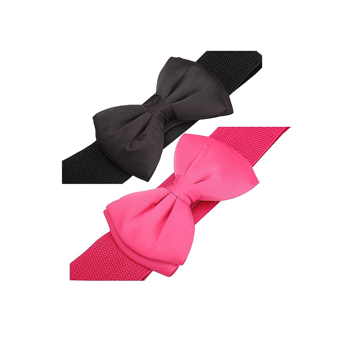 Allegra K Women Press Studs Closure Bowknot Elastic Waist Belt Fuchsia+Black