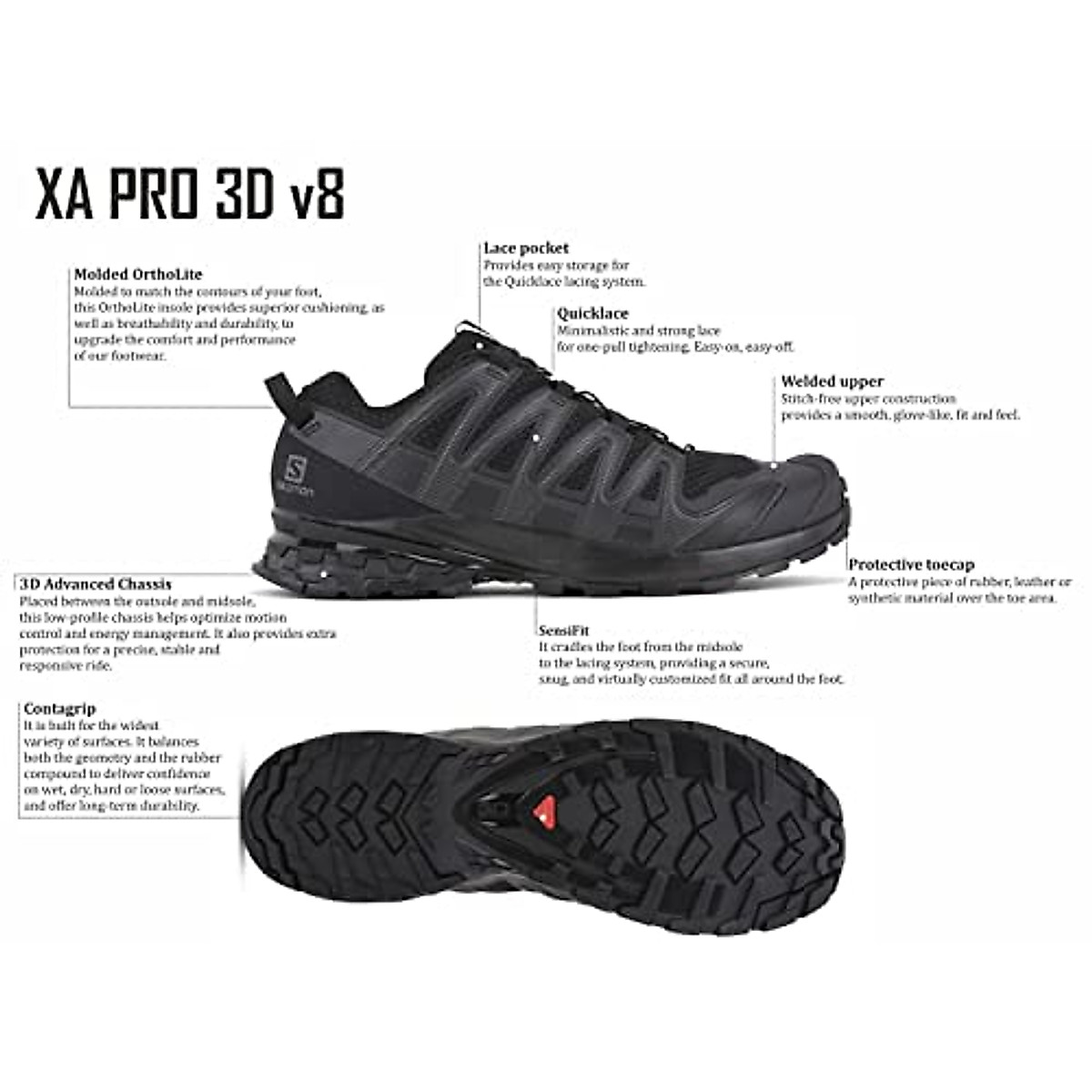 Salomon XA PRO 3D v8 Trail Running Shoes for Men, Grape Leaf/Peat/Shadow, 10.5