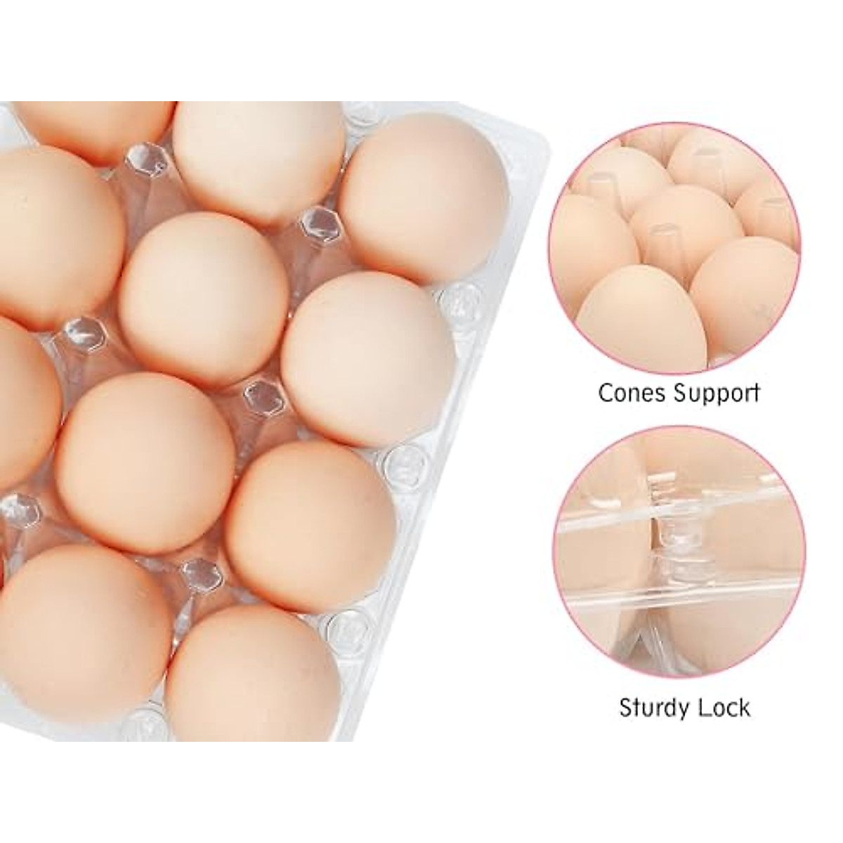 30 Packs Large Plastic Egg Cartons with Sticker Labels, 3 x 4 Grids Chicken Egg Tray Holders, Holds Up to 12 Eggs Clear Crate Bulk, Reusable Egg Carton for Family Pasture Farm Markets Display (30)